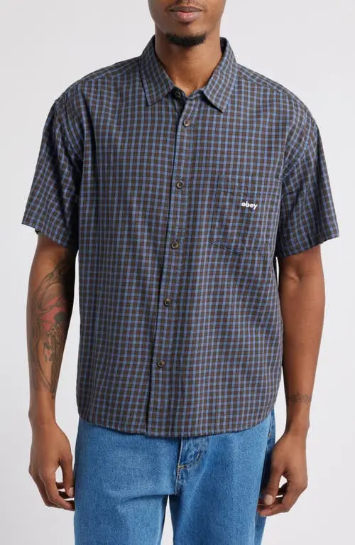 Obey Bigwig Otis Loose Fit Check Short Sleeve Cotton Twill Button
